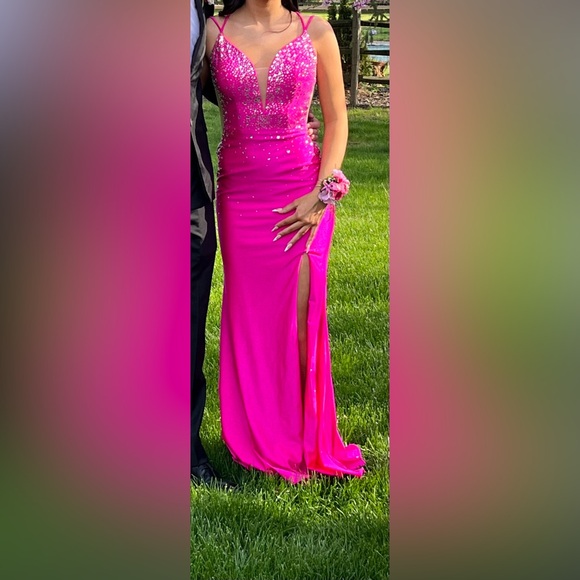 Dresses | Hot Pink Rhinestone Hearts Prom Dress | Poshmark